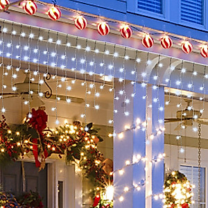 Blissun 360 LED Iciclelights, 29.5FT 8 Modes Curtain Fairy Lights with 60 Drops, Christmas Outdoor String Lights for Wedding Halloween Thanksgiving Party Home Garden Indoor Decorations (White)