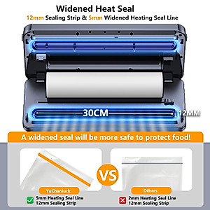 Vacuum Sealer Machine Built-in Bag Roll Storage and Cutter,Fast-Compact Food Sealer,90kpa Powerful Suction,Multi-Functional Food Vacuum Saver&Wide Seal,With1 Bag Roll&5pcs Pre-cut Bags