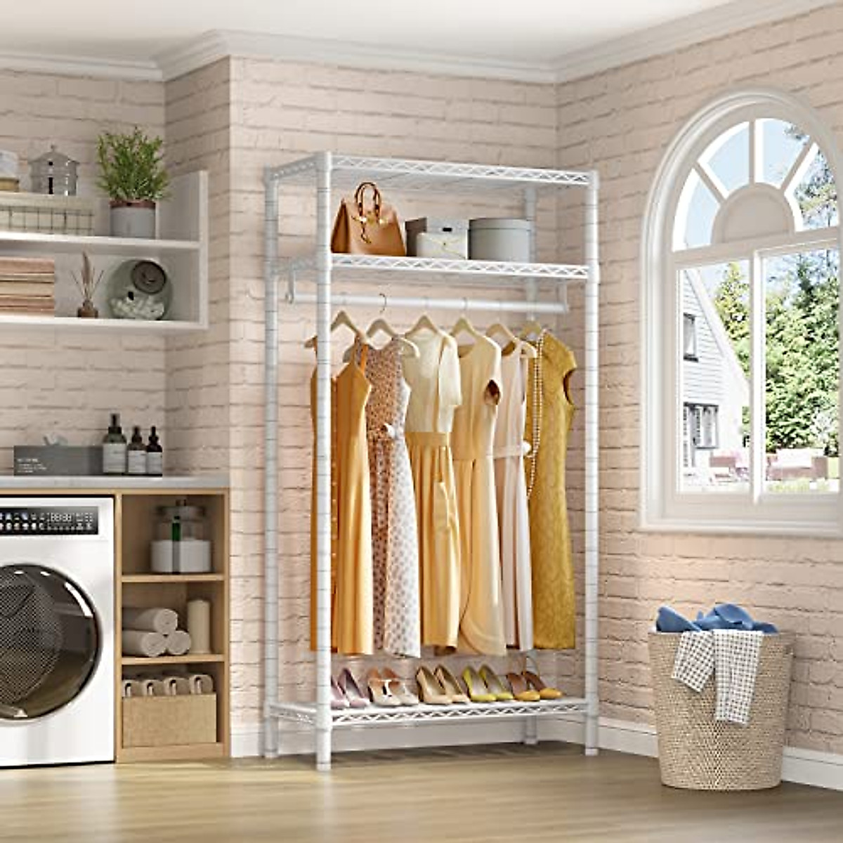 VIPEK V1S i1 Heavy Duty Garment Rack 3-Tier Wire Clothes Rack for Hanging Clothes Freestanding Closet Organizer with Hanging Rod Space Saving Wardrobe Storage Clothing Rack, White