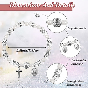 Taiyin Rosary Bracelet Bulk with Mesh Bags, White Religious Rosary Bead Bracelet Catholic Bracelets, Baptism First Communion Gifts for Women(12 Pcs)