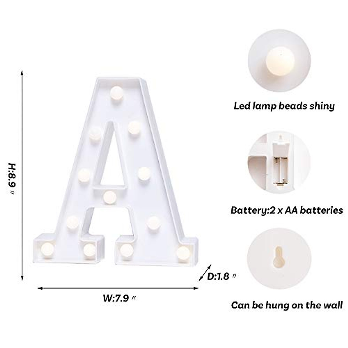 Foaky LED Letter Lights Sign Light Up Letters Sign for Night Light Wedding/Birthday Party Battery Powered Christmas Lamp Home Bar Decoration(A)