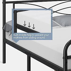 Yaheetech Queen Bed Frames Metal Platform Bed Mattress Foundation with Criss-Cross Design Headboard, Ample Underbed Storage Space, Heavy Duty Slat Support, No Box Spring Needed, Queen Size Black