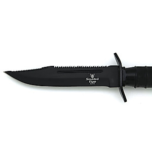 Snake Eye Tactical Fixed Blade Hunting Knife w/Survival Kit & Sheath Camping Fishing Matches Fish hooks Needles Compass (BLACK)