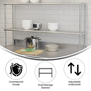 BizChair Commercial Grade 430 Stainless Steel 18 Gauge NSF Certified 60" x 12" Metal Kitchen Double Overshelf