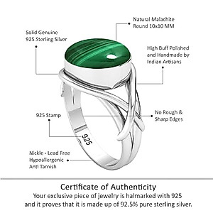 JEWELOPORIUM 925 Silver Ring for Women Green Genuine Malachite Stone Boho Silver Ring Size 8.5 Thanksgiving Gift Statement Jewelry