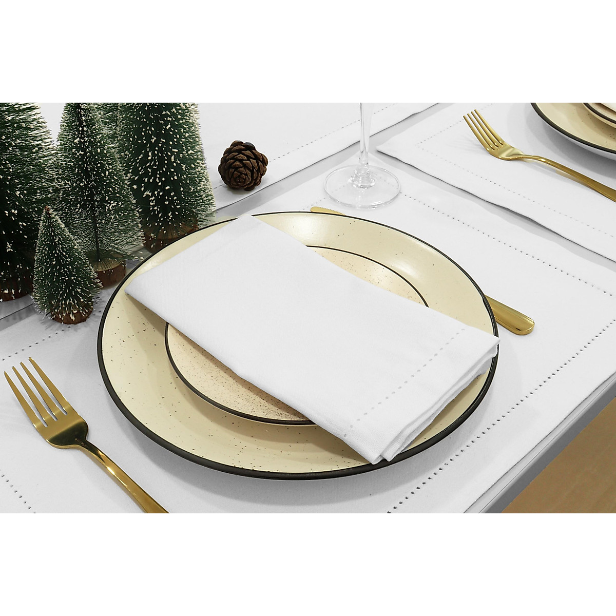 PurpleEssences Set of 12 Hemstitch Cloth Dinner Napkins 100% Cotton - Soft Durable Washable -Ideal for Wedding Fall Thanksgiving and Christmas - Perfect Everyday Use Table Linen 18x18 - White