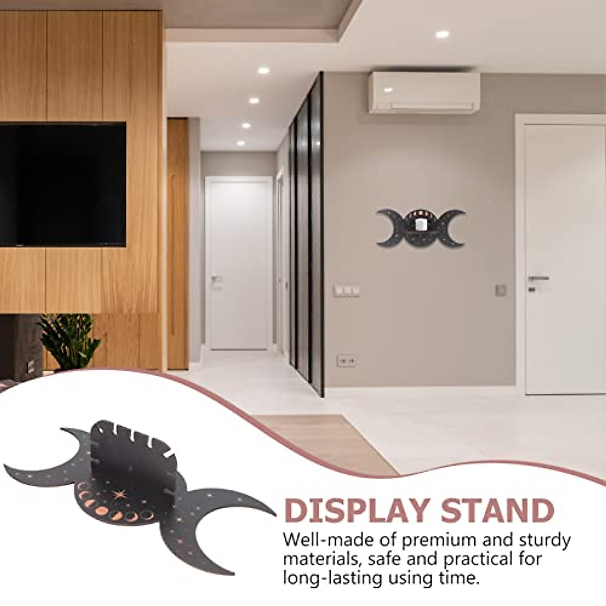 ARTIBETTER Sun and Moon Shelf: Wood Bohemian Style Crystal Display Shelf Wall Mount Storage for Crystals and Essential Oils