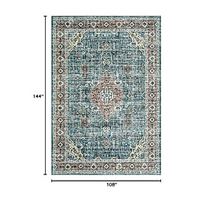 COZYLOOM Washable Rug 9x12 Large Area Rug Ultra-Soft Tribal Distressed Floor Cover Floral Print Accent Thin Rug Foldable Traditional Indoor Rug Retro Carpet for Living Room Bedroom Office Brown/Green