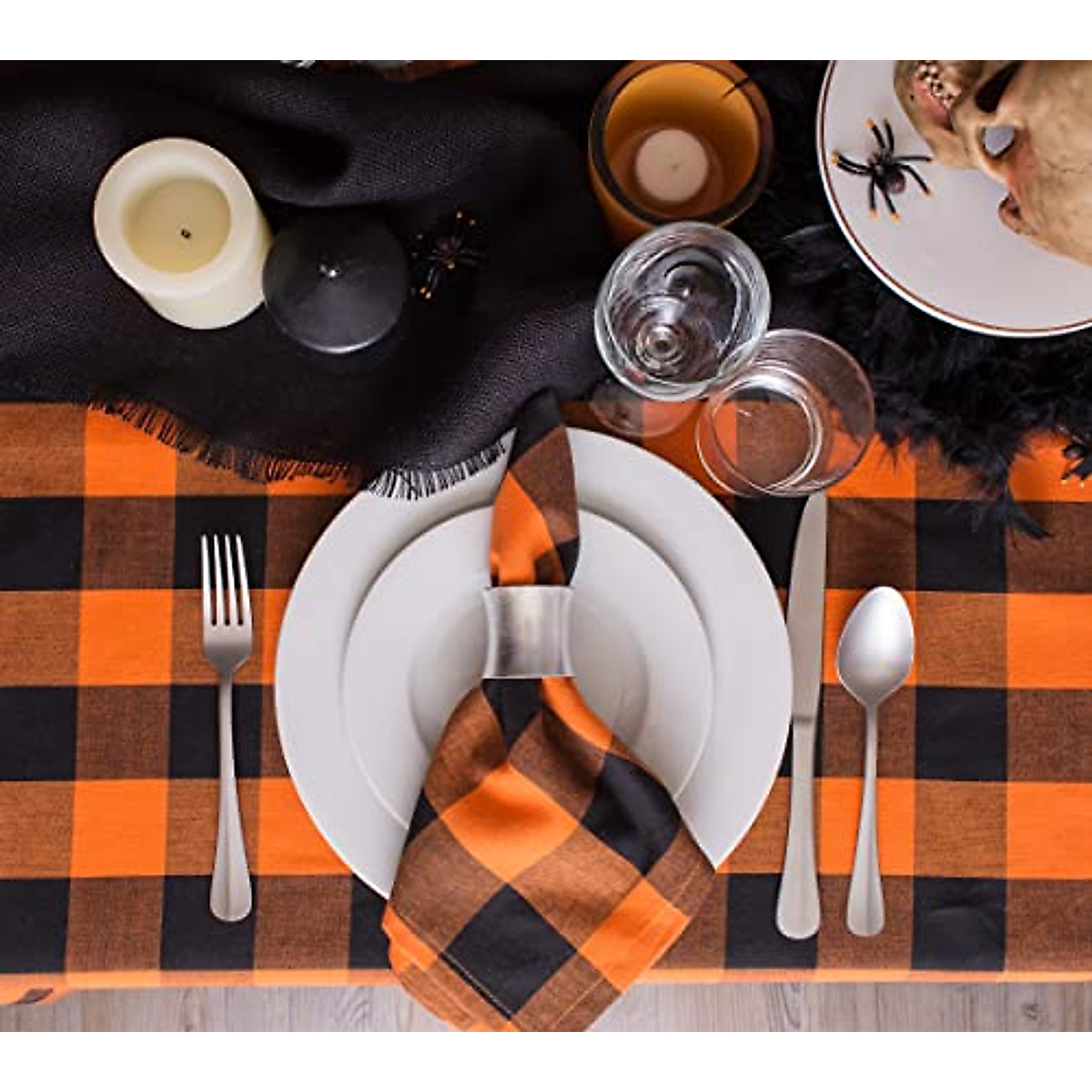 DII Buffalo Check Collection, Classic Farmhouse Tabletop Set, Napkin Set, 20x20, Orange & Black, 6 Piece