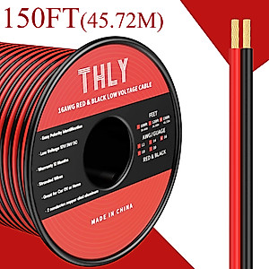 THLY 150FT 16 Gauge Wire, Automotive Wire 16 AWG Wire Electrical Wire 12V/24V Low Voltage Wire 2 Conductor Red and Black Wire for LED Light Bulbs Lamp Marine Car Speaker Wires