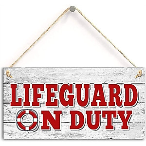 Lifeguard ON Duty Sign Swimming Pool Sign Home Decor Wood Sign，Hanging Wall Art, Decorative Funny Sign,Garden Sign 10"x5"