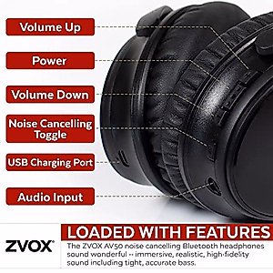 ZVOX Noise Cancelling Headphones - Over Ear Bluetooth Headphones with AccuVoice Technology, Wireless Headphones with Microphone,AV50 Wireless Over The Ear Headphones, Hi-Res Audio & Deep Bass - Black