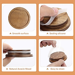 12 Pack Wide Mouth Mason Jar Lids, Reusable Canning Lids with Wooden and Silicone Seals - Perfect for Canning and Preserving in Mason Jars, Brown (12PCS Wide Lids)