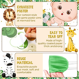 Faccito Pin the Pacifier on Baby Game Safari Jungle Baby Shower Game with Sage Green Animals Baby Poster Blindfold and 24 Pacifier Stickers for Baby Shower Birthday Party Decorations Supplies