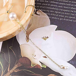 Sttiafay Vintage Long Pearl Drop Earrings Pearl Ear Cuff Chain Earrings Gold Long Tassel Pearl Earrings Pearl Wrap Crawler Earrings Jewelry for Women and Girls