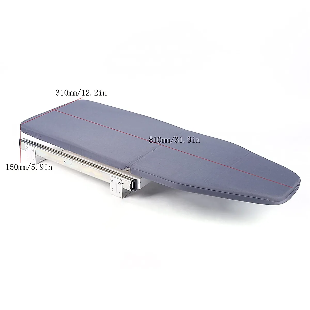 Closet Pull-Out Ironing Board 31.9" X 12.2" Retractable Iron Board Mini Ironing Board Stow Away in The Cabinet 180° Rotation for Small Spaces | with Cotton Ironing Board Cover | Grey (US Stock)