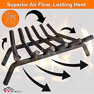 INNFINEST Fireplace Log Grate 27 inch 6 Bar Fire Grates Heavy Duty 3/4” Wide Solid Steel Indoor Chimney Hearth Outdoor Fire Place Kindling Tool Pit Wrought Iron Wood Stove Firewood Burning Rack Holder