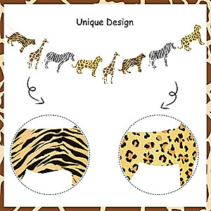 Born Two Be Wild Banner Gold Glitter Animal Print Cheetah Garland, Jungle Safari Theme Wild Two Second Birthday Party Decorations for Kids