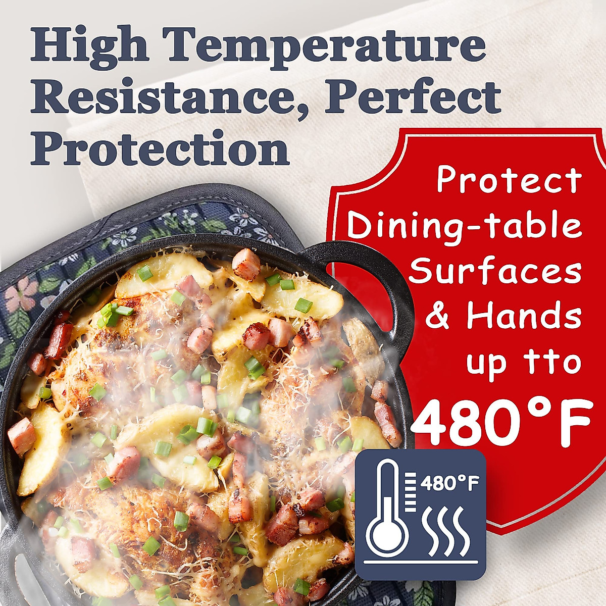 Pot Holders for Kitchen Heat Resistant Cotton Linen with Silicone Non-Slip Texture Thick Terry Lining Set of 2 Pastoral Style