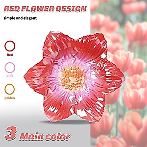 MUMTOP Bird Baths for Outdoors Glass Bird Bath Bowl Outdoor Bird Feeder Flower Pattern with Metal Stake for Garden, Yard and Lawn Decor (Red)