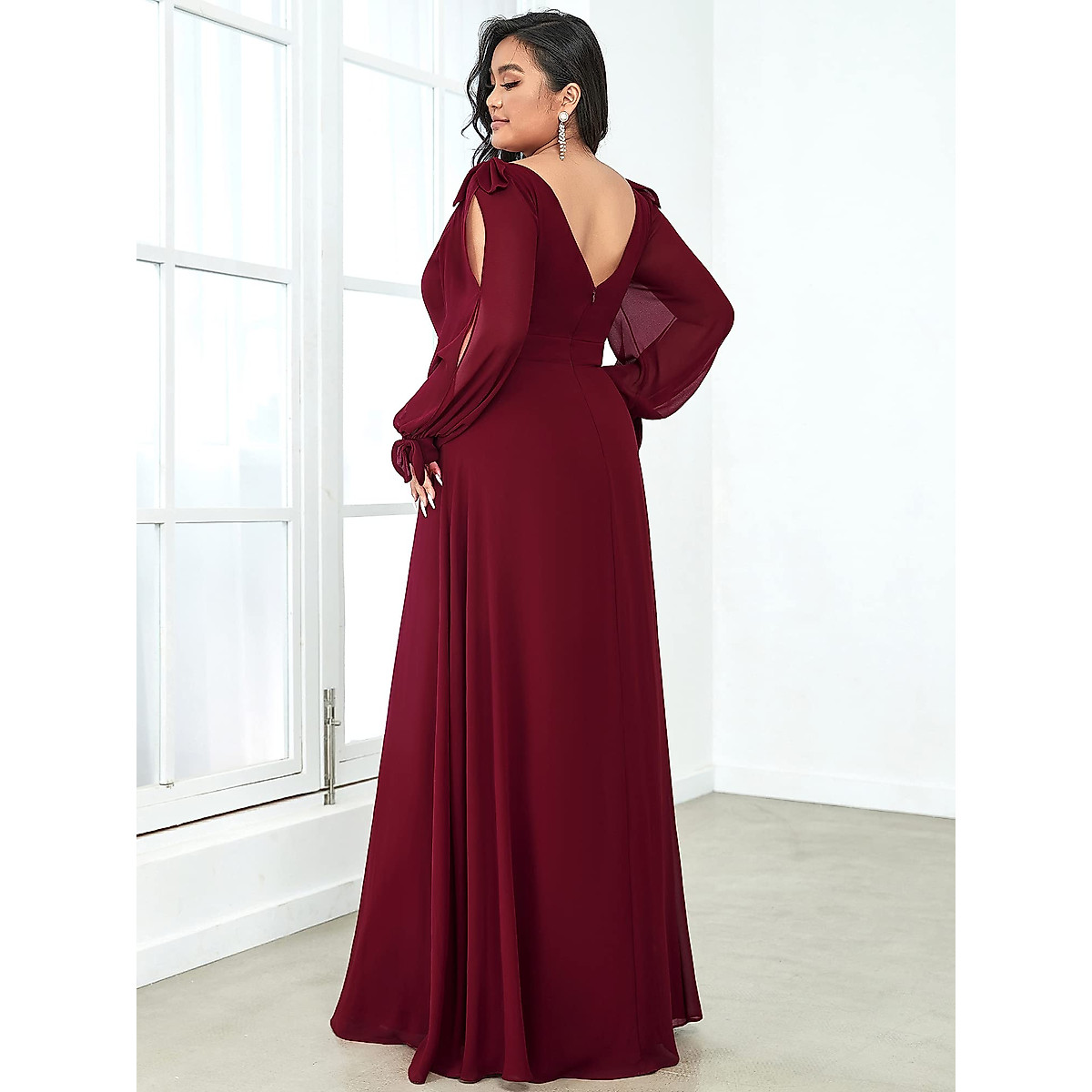 Ever-Pretty Women's Plus Size Long Side Slit Evening Party Dress Formal Dress Burgundy US20