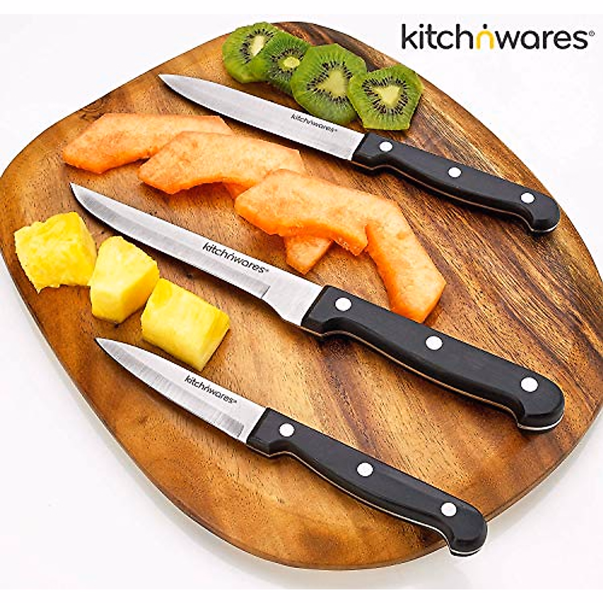 Knife Set With Wooden Block - 15 Piece Set Includes Chef Knife, Bread Knife, Carving Knife, Utility Knife, Paring Knife, Steak Knife, Boning Knife, Scissors And Knife Sharpener. - By Kitch N’ Wares