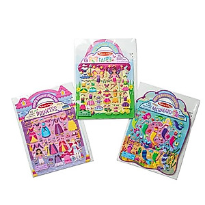 Melissa & Doug Puffy Sticker Activity Books Set: Princess, Mermaid, Fairy - 180+ Reusable Stickers - FSC Certified