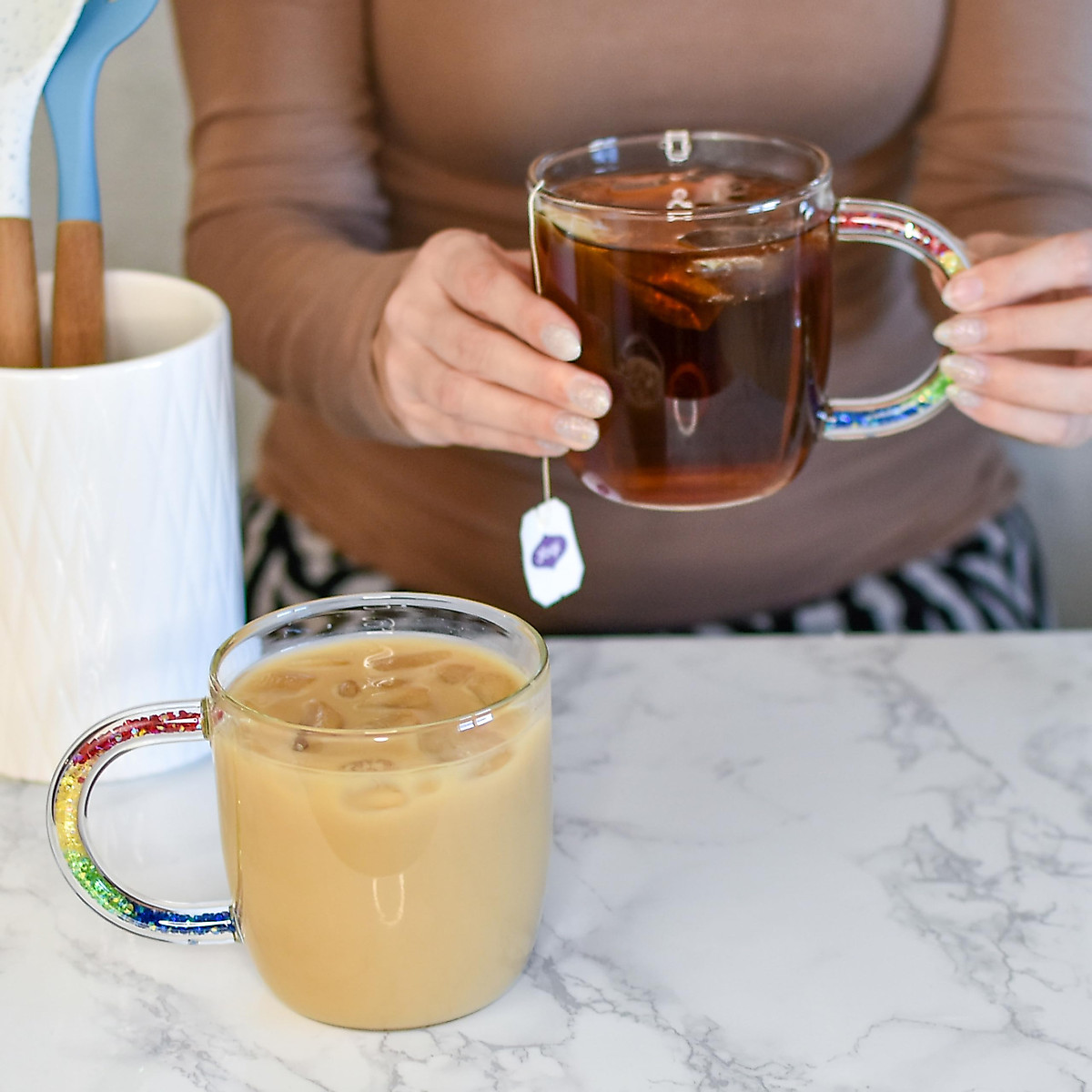 Aquach Large Glass Mug Set of 2, 24 oz. Each, Ultra Large Capacity with Handle Clear Glass Drink Cup, Cereal Cup