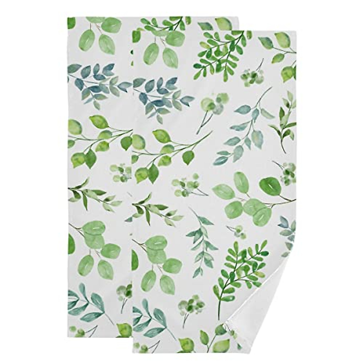 Green Leaves Hand Towels 2 Pcs Tropical Plant Soft Absorbent Face Towel Multipurpose for Hotel Gym Guest Home Decorative