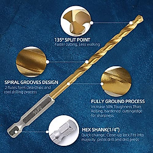 ARESMRO Hex Shank Drill Bit Set (13Pcs Set+3 Pcs Free), Premium 4341 HSS Titanium Impact Hex Drill Bits for Wood, Steel, Metal, Plastic, Quick Change Design (1/16-1/4)