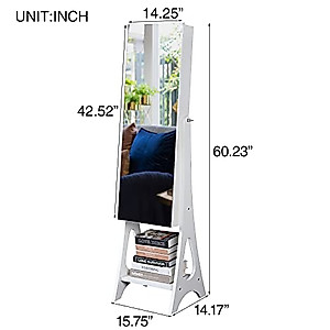 AnQuipet jewelry cabinet floor standing,freestanding jewelry cabinet with full- length mirror, Standing Mirror with Jewelry Storage for Bedroom