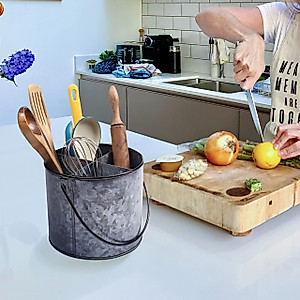 Galvanized Utensil Holder,Utensil Caddy,Galvanized Bucket,Silverware Caddy,Metal Caddy,Outdoor Utensil Caddy,Tin Utensil Holder,Utensil Caddy for Parties,Picnic Caddy,Farmhouse Utensil -Natural