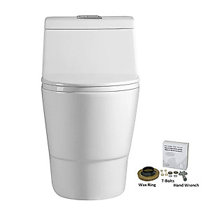 WOODBRIDGE One Piece Toilet with Soft Closing Seat, Chair Height, 1.28 GPF Dual, Water Sensed, 1000 Gram MaP Flushing Score Toilet with Chrome Button T0001-CH, White