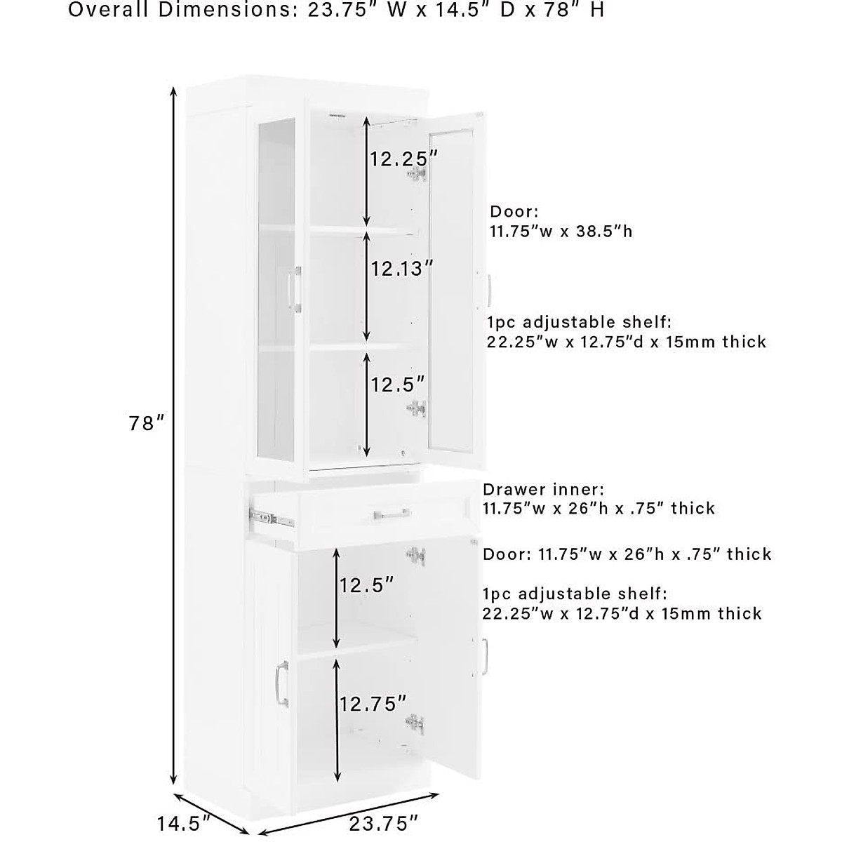 Crosley Furniture Stanton Glass Door Pantry, White
