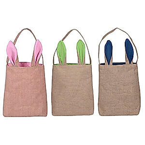 KEFAN 3 Pack Easter Bags, Egg Hunting Bunny Ear Baskets Jute Burlap Reusable Tote Bags for kids DIY Blank Gift Tote Bags