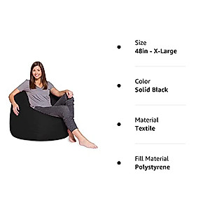 Posh Creations Bean Bag Chair for Kids, Teens, and Adults Includes Removable and Machine Washable Cover, Solid Black, 48in - X-Large