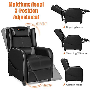 Goplus Massage Gaming Recliner Chair, Racing Style PU Leather Single Recliner Sofa with Footrest, Adjustable Modern Living Room Recliners, Ergonomic Home Theater Recliner Seat