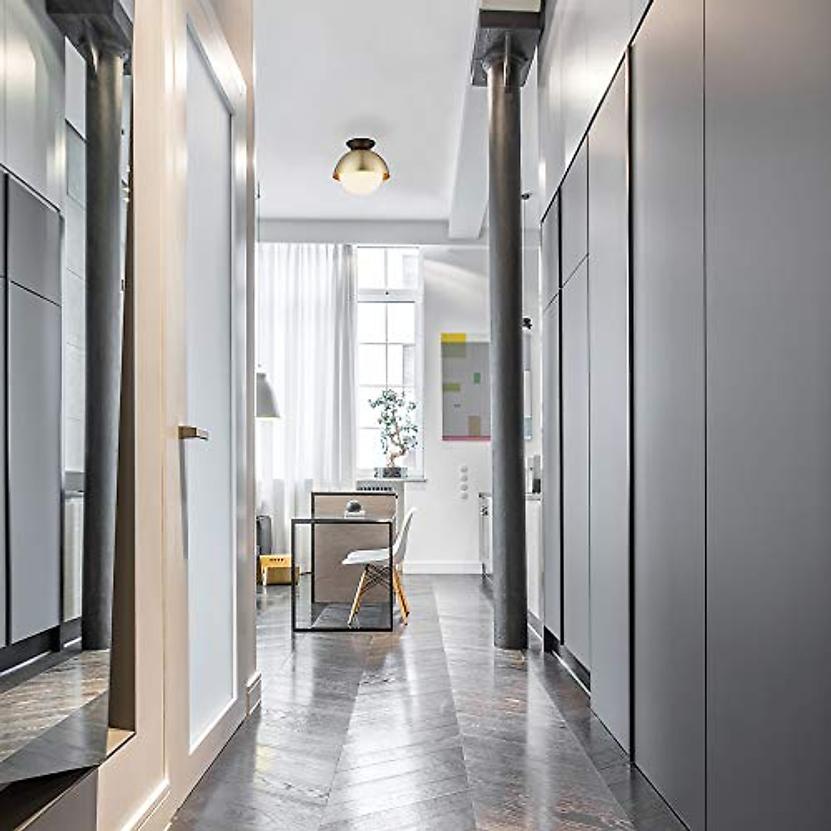 Globe Electric Oswald 1-Light Flush Mount, Matte Brass, Matte Black Accent Canopy, Frosted Glass Shade