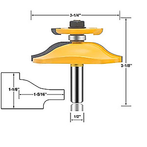 OLETBE Router Bit 1/2-Inch Shank 3PCS, Round Over Raised Panel Cabinet Door Ogee Rail and Stile Router Bits, Woodworking Wood Cutter, Wood Carbide Groove Tongue Milling Tool(Gold)