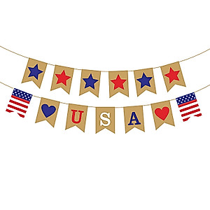 J.H LIVING 2 Pcs U.S. Flags Holiday Supplies Red White Blue Stars Banner July 4 Fourth of July Patriotic Hangings Baby Welcoming Party Decorations (A)