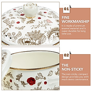 Yardwe Flower Enamel Stock Pot with Lid Cooking Pot Non Stick Soup Pot Casserole Pot Pasta Pot Sauce Pot with Handle for Kitchen 18cm