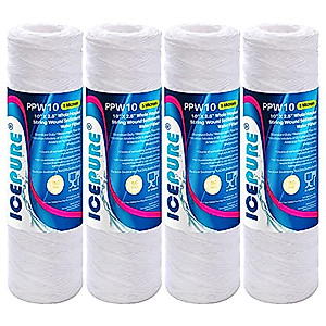5 Micron 10" x 2.5" String Wound Sediment Water Filter Cartridge for Well filter Universal Replacement for Any 10 inch RO Unit, WP-5, Aqua-Pure AP110, CFS110, Culligan P5, WFPFC4002, WP-5, CW-MF,4PACK