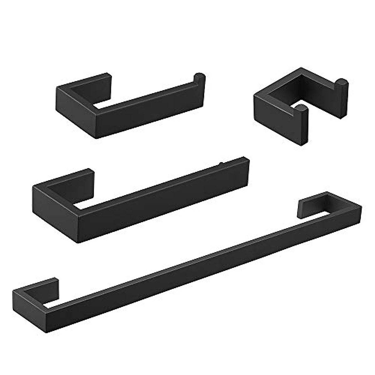 BESy 4 Piece Bathroom Accessories Set (23.6'' Towel Bar, Hand Towel Holder Towel Rack, Toilet Paper Holder, Double Towel Hooks), Wall Mounted Bath Hardware Fixtures Set, Stainless Steel/Matte Black