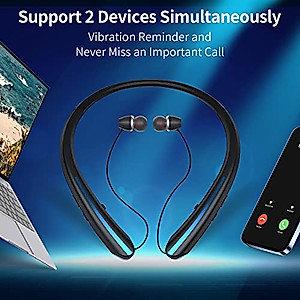 Neckband Bluetooth Headphones, IPX5 Sweatproof Retractable Earbuds Wireless Bluetooth Headset with Microphone, Vibration Call, Stereo Noise Cancelling Earphones for Workout Sports Running (Blue)