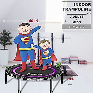 DARCHEN 450 lbs Mini Trampoline for Adults, Indoor Small Rebounder Exercise Trampoline for Workout Fitness, 450 lbs Max-Load Bungees for Quiet and Safely Cushioned Bounce, 40 Inch Gym Trampoline