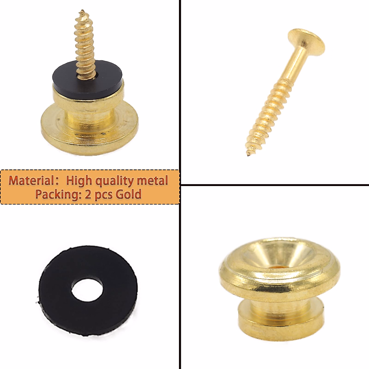 Cheerock 2pcs Gold Metal Guitar Strap Locks, Mushroom Style Guitar Strap Lock Buttons, Electric Guitar Strap Locks, Mushrooms Head Guitar Strap Button for Guitar Bass Ukulele