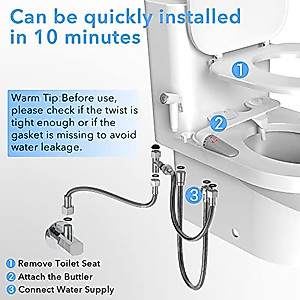 DEANIC 2-in-1 Bidet Attachment for Toilet Bath Bidet Sprayer, Ultra-Slim Toilet Bidet Sprayer Attachment, Adjustable Cold Fresh Water Pressure,Non-Electric Bidet Toilet Seat