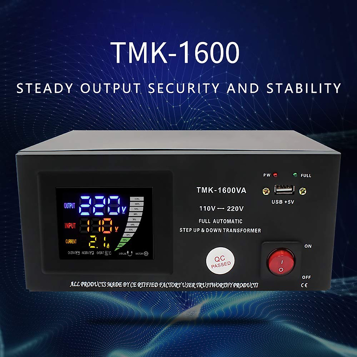 Yinleader Voltage Converter Transformer(220V to 110V, 110V to 220V) Step Up/Down Transformer Converter 110/120 Volt - 220/240 Volt - Circuit Breaker Protection (TMK-1600)