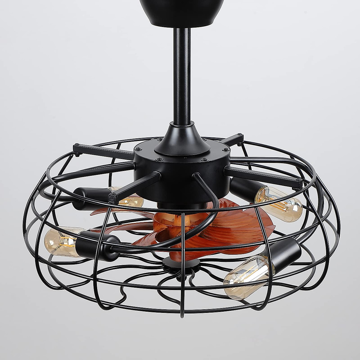 Asyko Caged Ceiling Fans with Lights - Black Outdoor Ceiling Fan with Remote and Reversible Fan Blades, Bladeless Low Profile Fan Light Fixtures for Indoor, Patios, Farmhouse(E26 Bulbs Not Included)