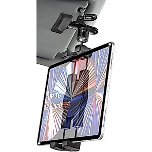 woleyi Sun Visor Car Tablet Holder, Visor Clip Tablet Mount for Car, 360° Rotation Universal Steering Wheel Tablet Clamp with 1/4'' Screw for iPad Pro Air Mini, Phone, Switch, 4.7-13" Devices/Camera